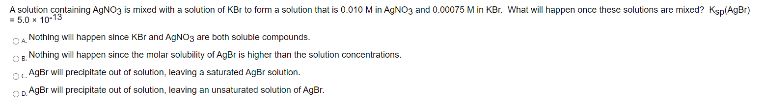 Solved A solution containing AgNO3 is mixed with a solution | Chegg.com