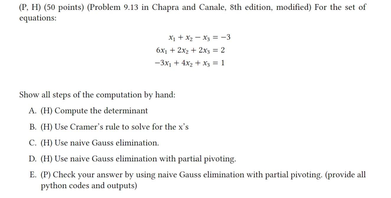 Solved (P, H) (50 points) (Problem 9.13 in Chapra and | Chegg.com