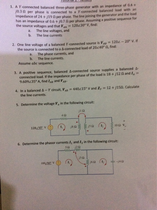 1. A Y-connected balanced three-phase generator with | Chegg.com