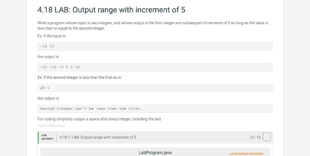 Solved 418 Lab Output Range With Increment Of 5 Write A 