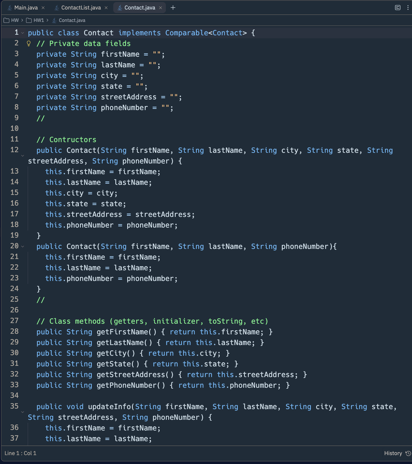 Solved JAVA I am currently trying to compile my ContactList | Chegg.com