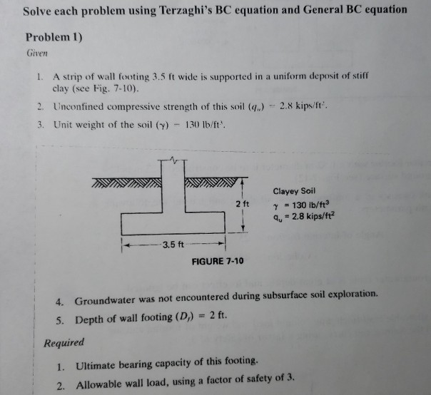 Solved Solve each problem using Terzaghi's BC equation and | Chegg.com