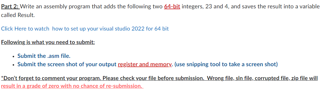 Solved Part 2: Write an assembly program that adds the | Chegg.com