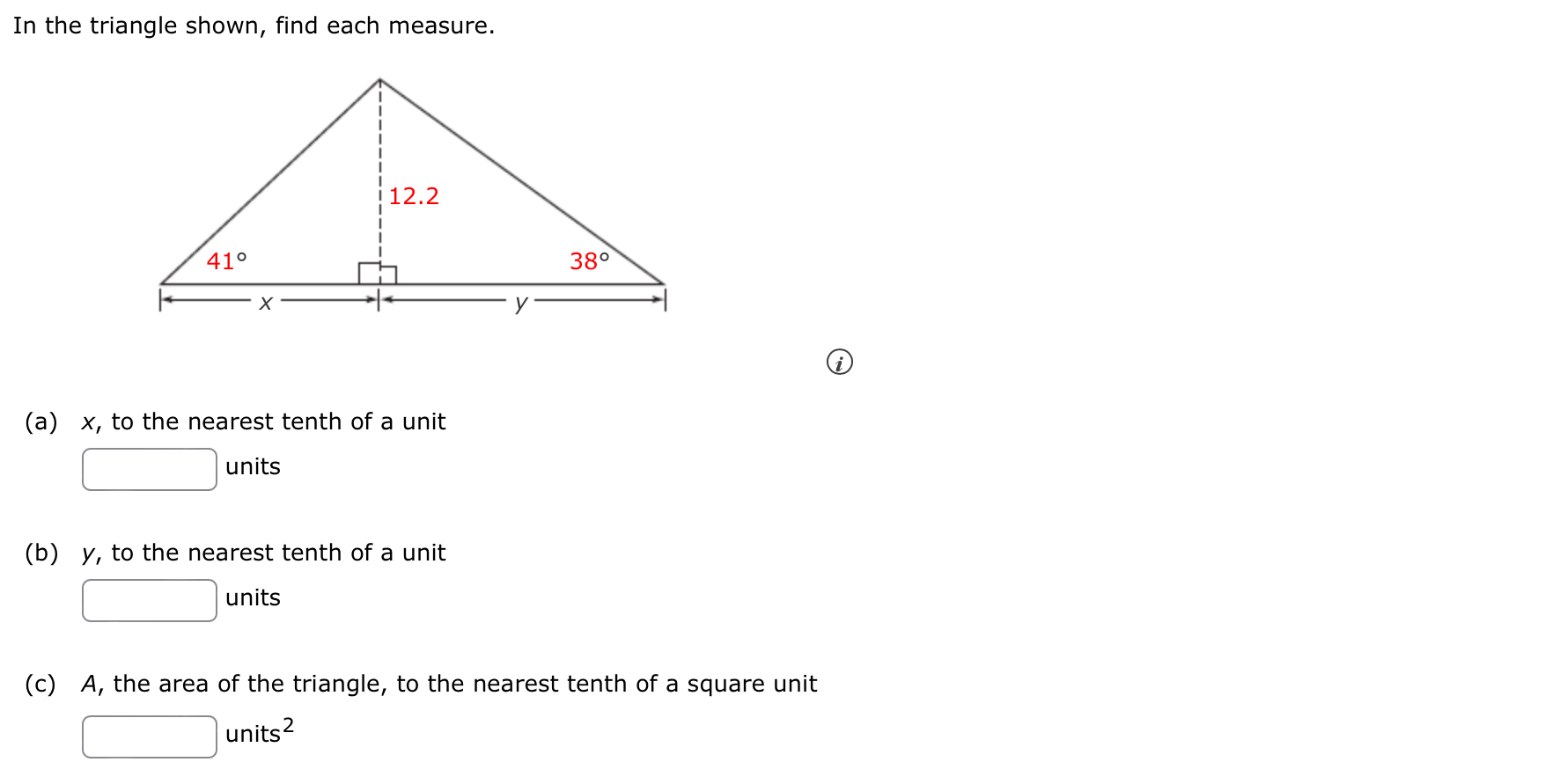 Solved In the triangle shown, find each measure. (a) x, to | Chegg.com