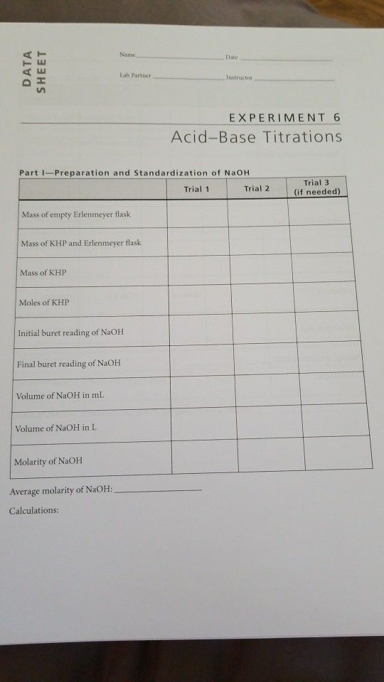 Experiment 6 Experimental Procedure Part | Chegg.com