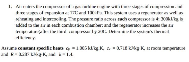 Solved 1. Air enters the compressor of a gas turbine engine | Chegg.com