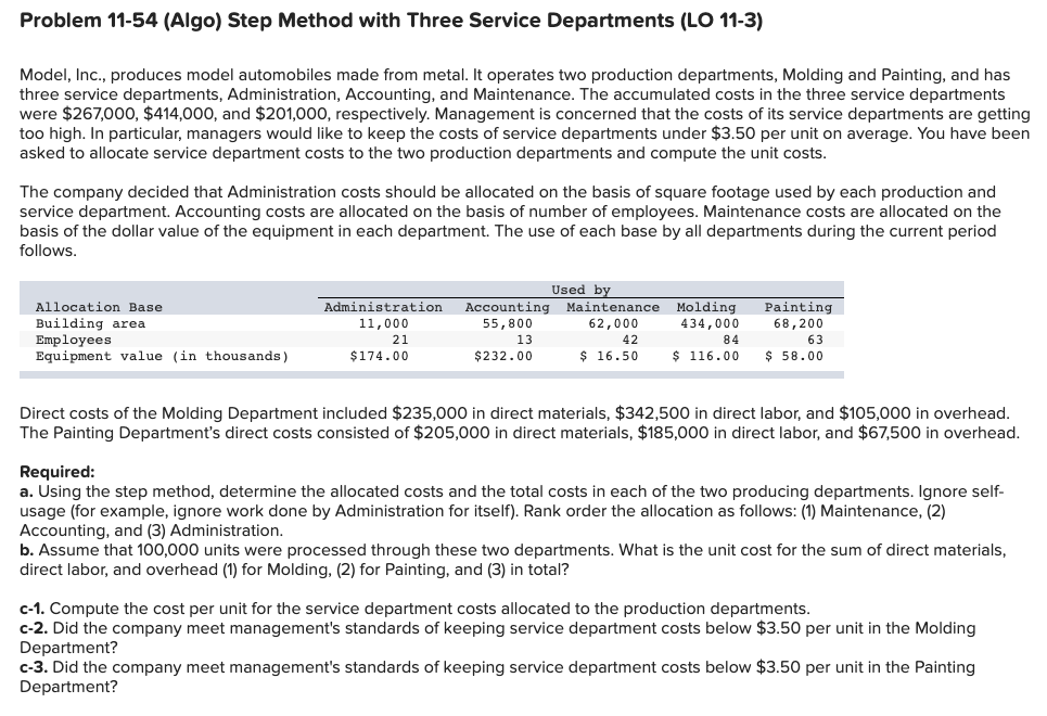 Solved Problem 11-54 (Algo) Step Method with Three Service | Chegg.com