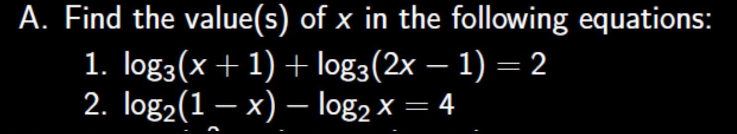 Solved A. Find the value(s) of x in the following equations: | Chegg.com
