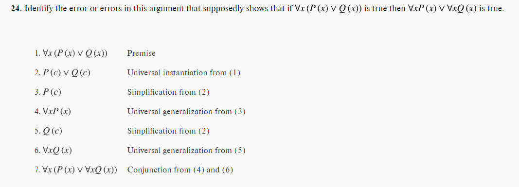 Solved 24. Identify the error or errors in this argument | Chegg.com