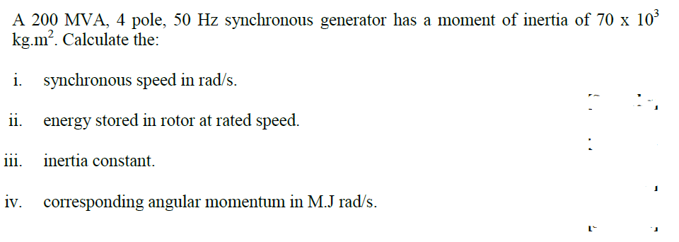 Solved A 200 MVA, 4 pole, 50 Hz synchronous generator has a | Chegg.com