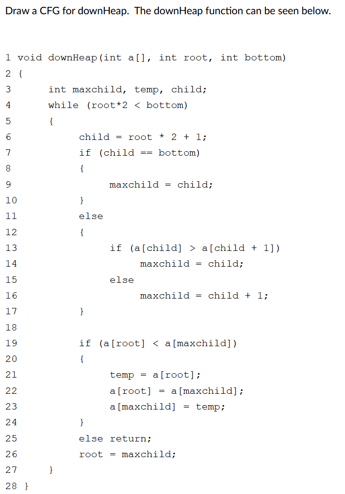 Solved Draw a CFG for downHeap. The downHeap function can be | Chegg.com