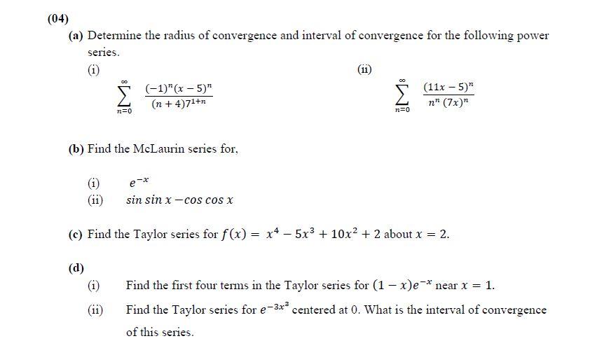 Solved (a) Determine the radius of convergence and interval | Chegg.com