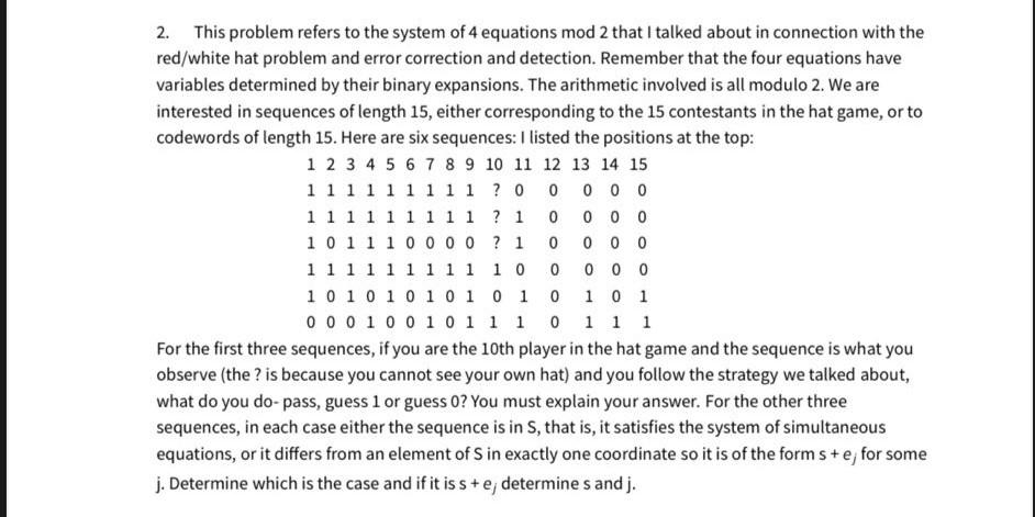 2. This problem refers to the system of 4 equations | Chegg.com