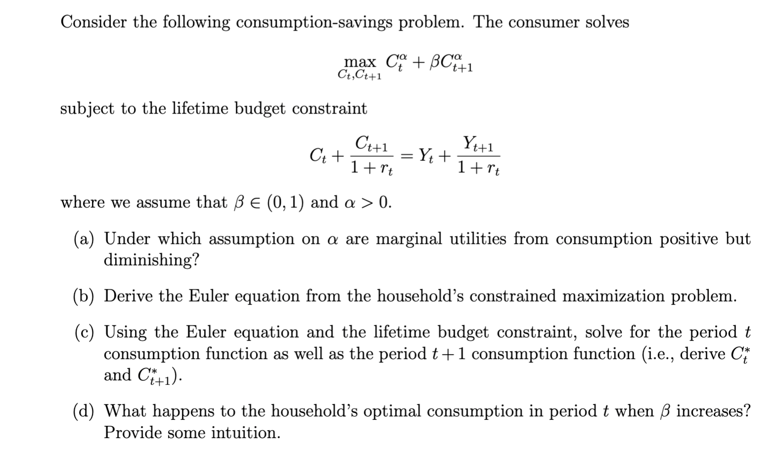 Solved Consider the following consumption-savings problem. | Chegg.com