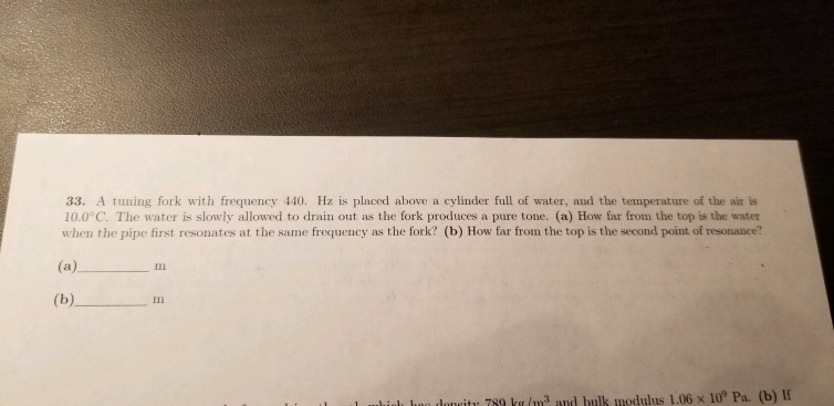 Solved 33. A tuning fork with frequency 440. Hz is placed | Chegg.com