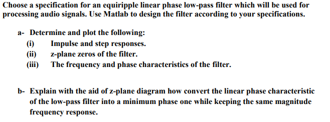 Choose a specification for an equiripple linear phase | Chegg.com