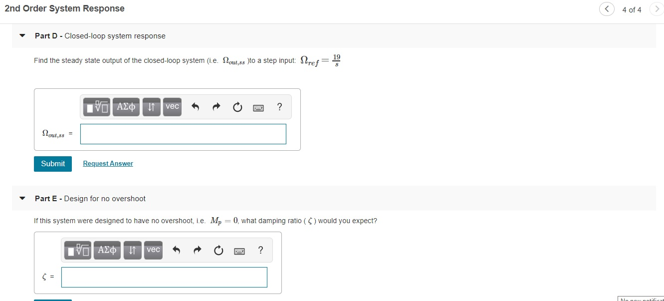Solved 2nd Order System Response 4 of 4 > For the | Chegg.com