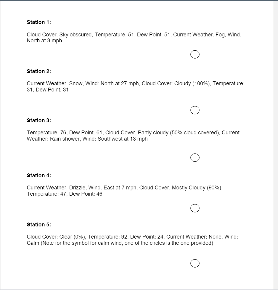 Solved Constructing Weather Models (Also called station | Chegg.com