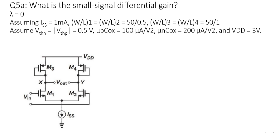 Solved Q5a: What is the small-signal differential gain? λ=0 | Chegg.com