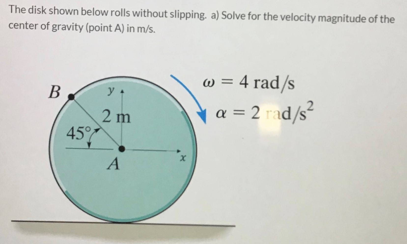Solved The disk shown below rolls without slipping. a) Solve | Chegg.com