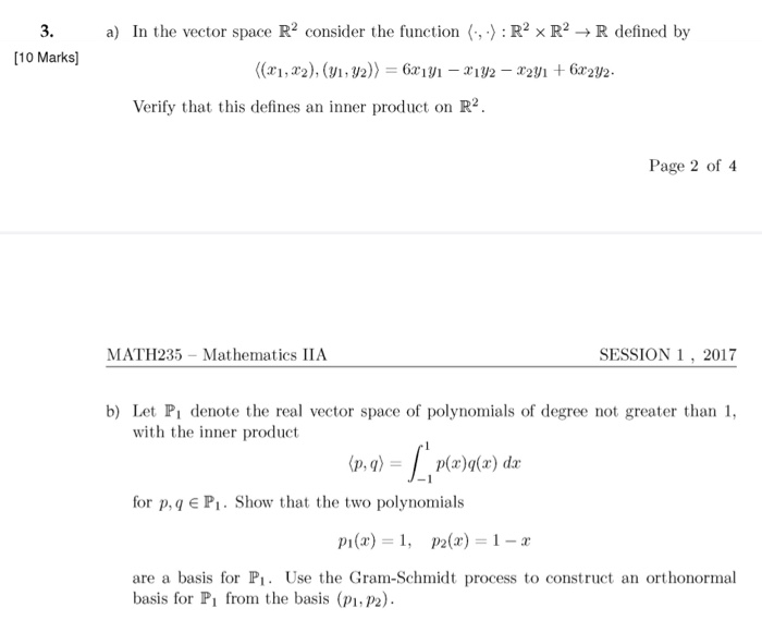 Solved a) In the vector space R2 consider the function (., ) | Chegg.com