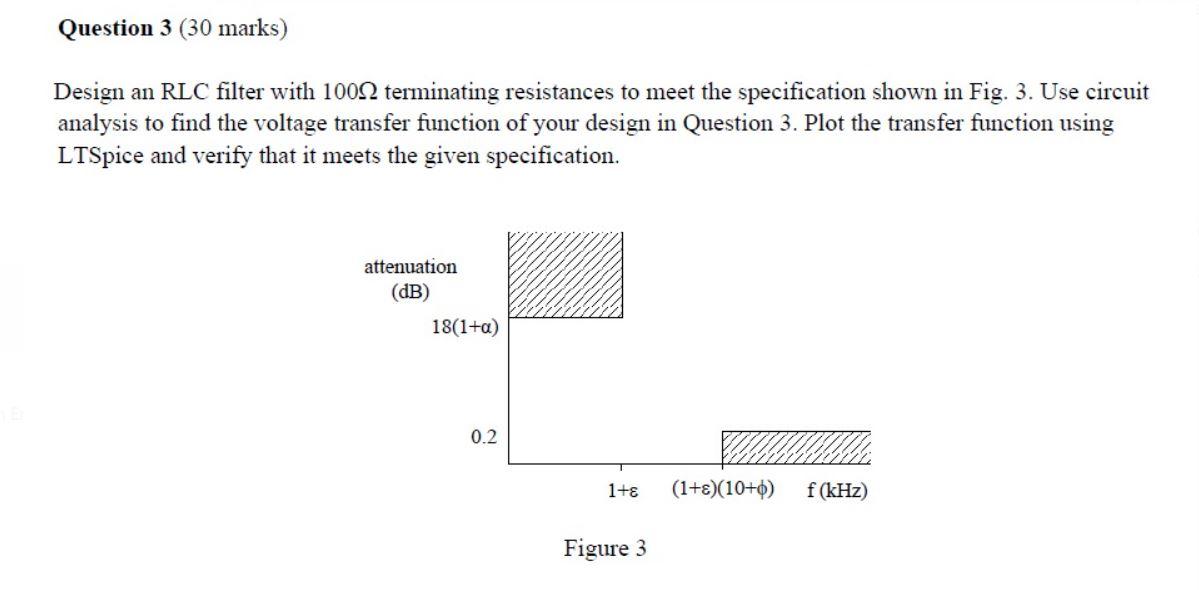Solved α=2 β=0 χ=5 δ=1 ε=7 ϕ=0Design an RLC filter with 100Ω | Chegg.com