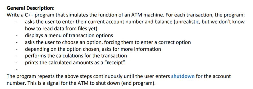 Solved General Description: Write a C++ program that | Chegg.com