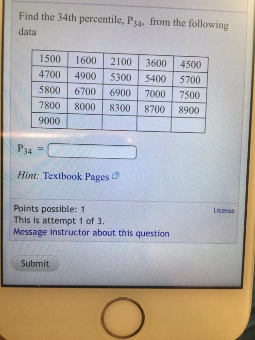 Solved Find the 34th percentile, P34, from the following | Chegg.com