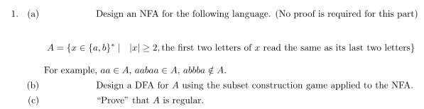 Solved 1. (a) Design an NFA for the following language. (No | Chegg.com