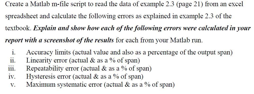 Create a Matlab m-file script to read the data of | Chegg.com
