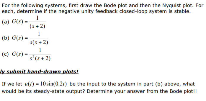 Solved For the following systems, first draw the Bode plot | Chegg.com