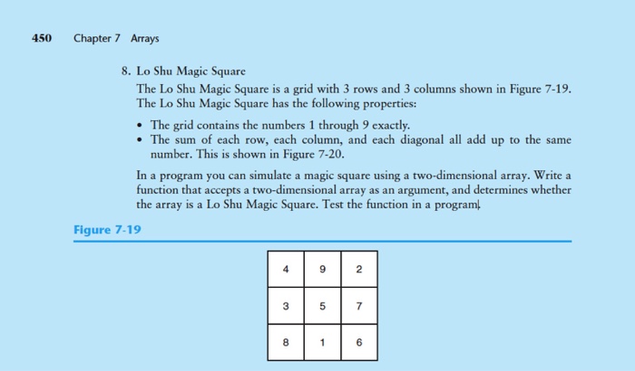 Solved 450 Chapter 7 Arrays 8. Lo Shu Magic Square The Lo | Chegg.com