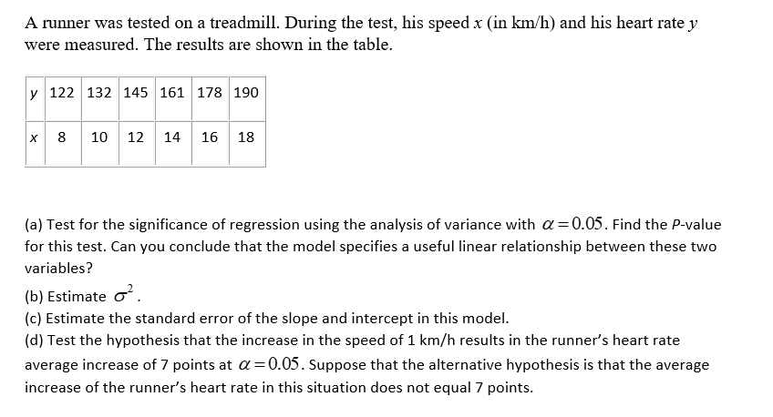 Solved A runner was tested on a treadmill. During the test, | Chegg.com
