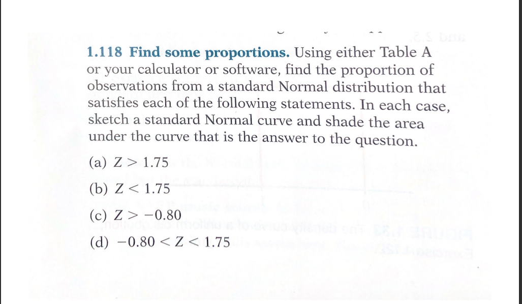 Solved 1.118 Find some proportions. Using either Table A or | Chegg.com