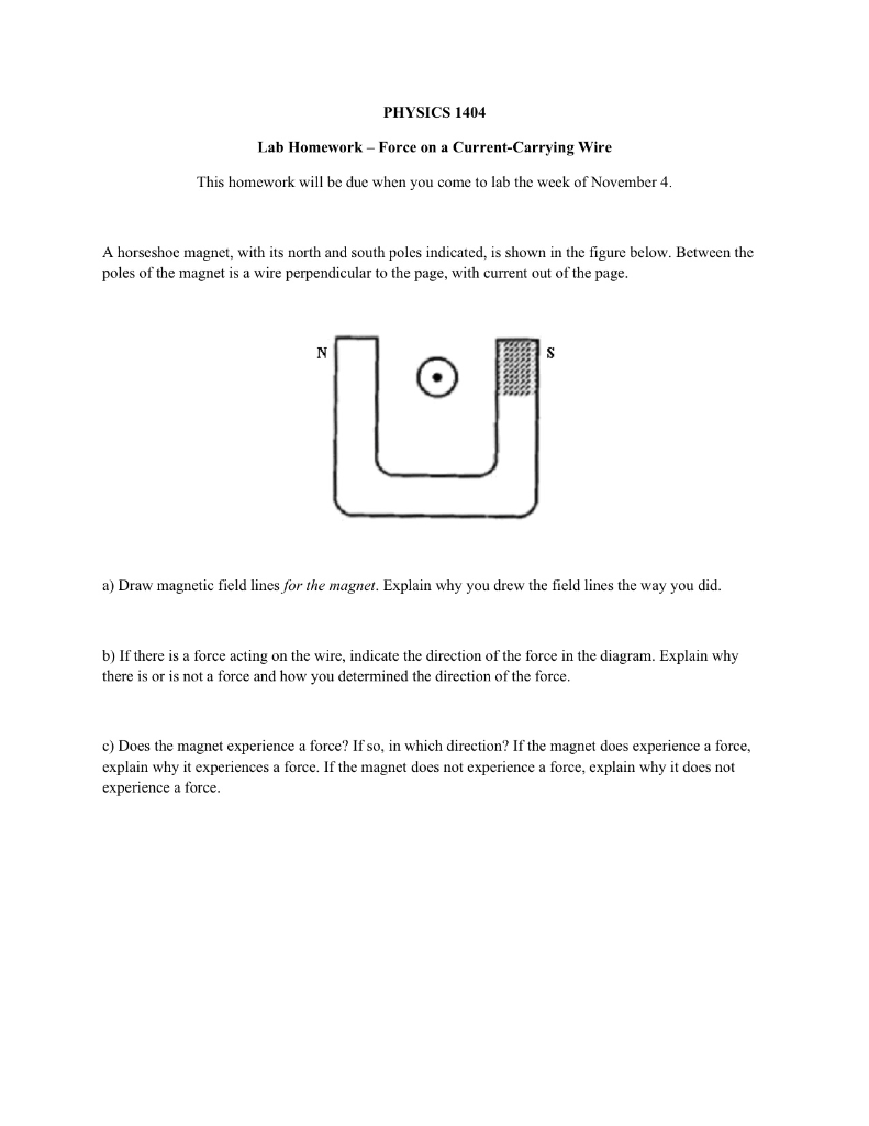 Solved PHYSICS 1404 Lab Homework - Force on a | Chegg.com