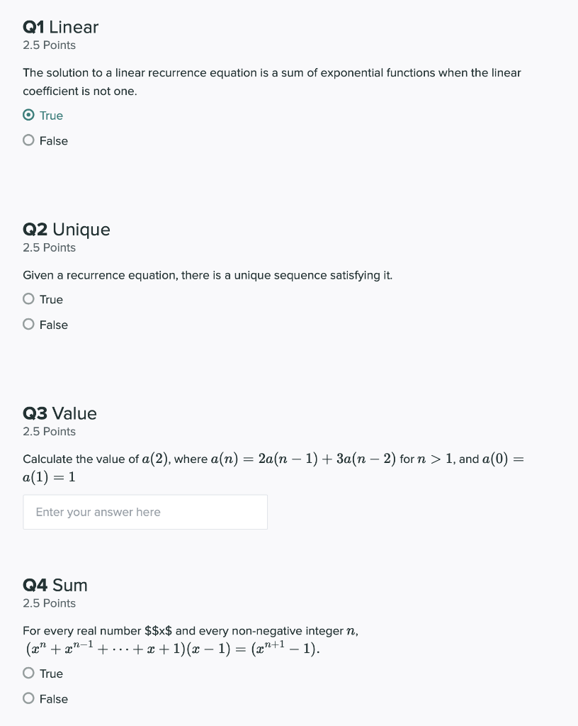 Solved Q1 Linear 2.5 Points The solution to a linear | Chegg.com