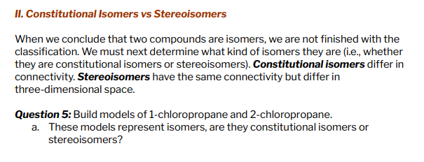 Solved II. Constitutional Isomers vs Stereoisomers When we | Chegg.com
