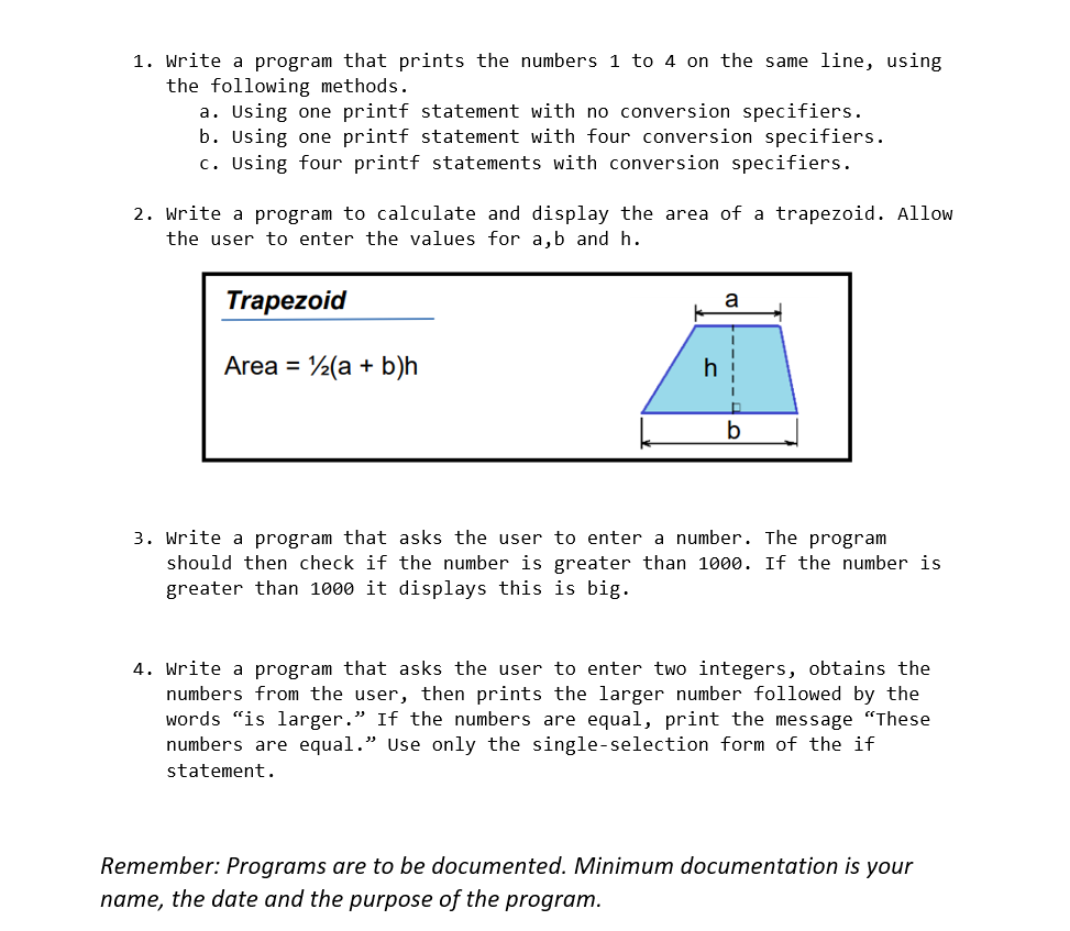 Solved 1. Write a program that prints the numbers 1 to 4 on | Chegg.com