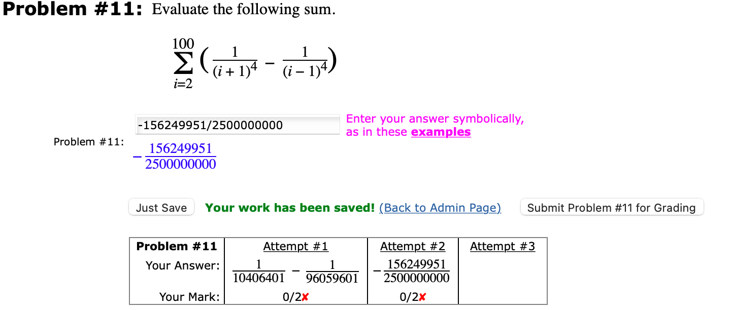Solved Problem \#11: Evaluate the following sum. | Chegg.com