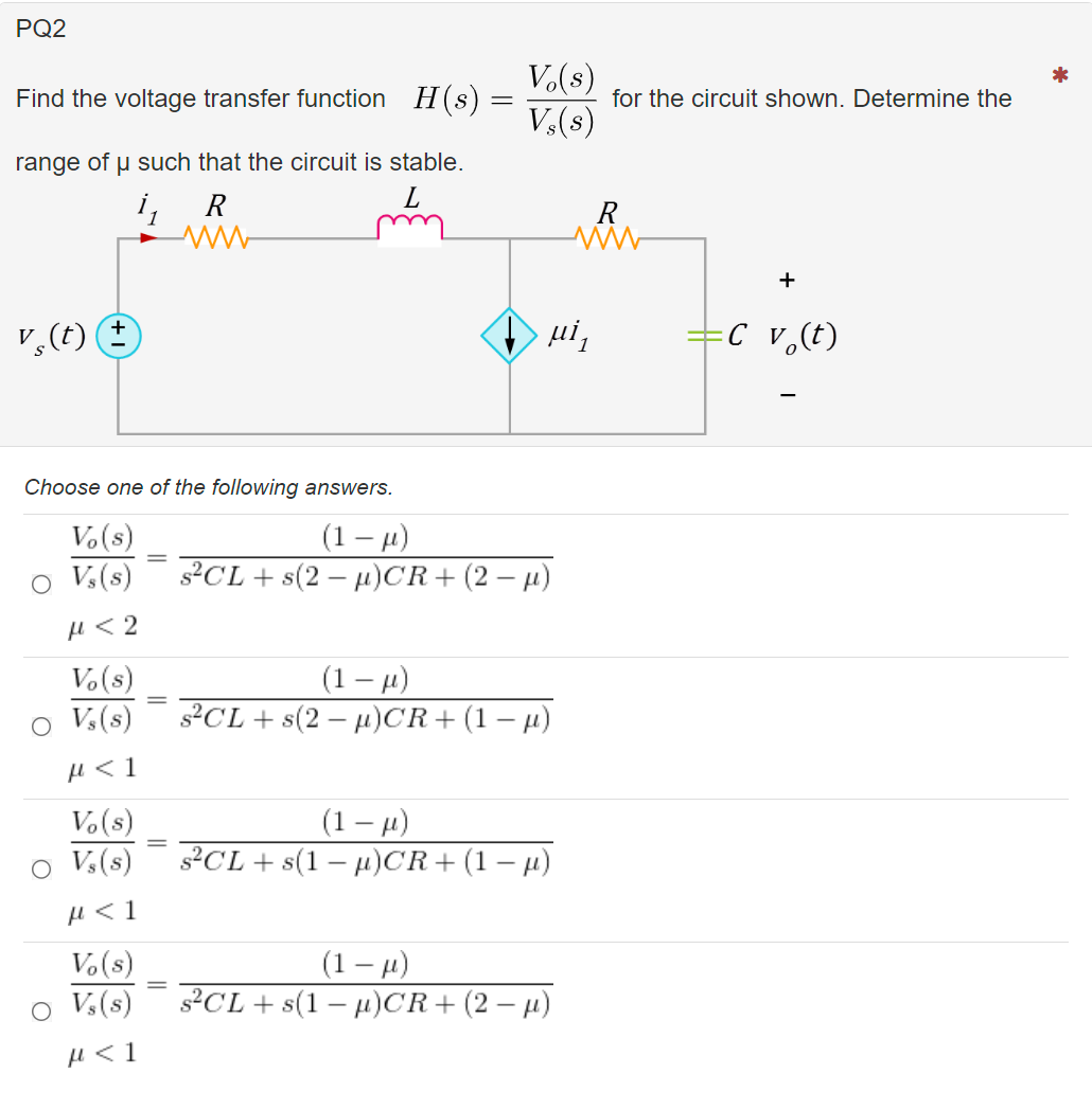 Solved Find the voltage transfer function H(s)=Vs(s)Vo(s) | Chegg.com