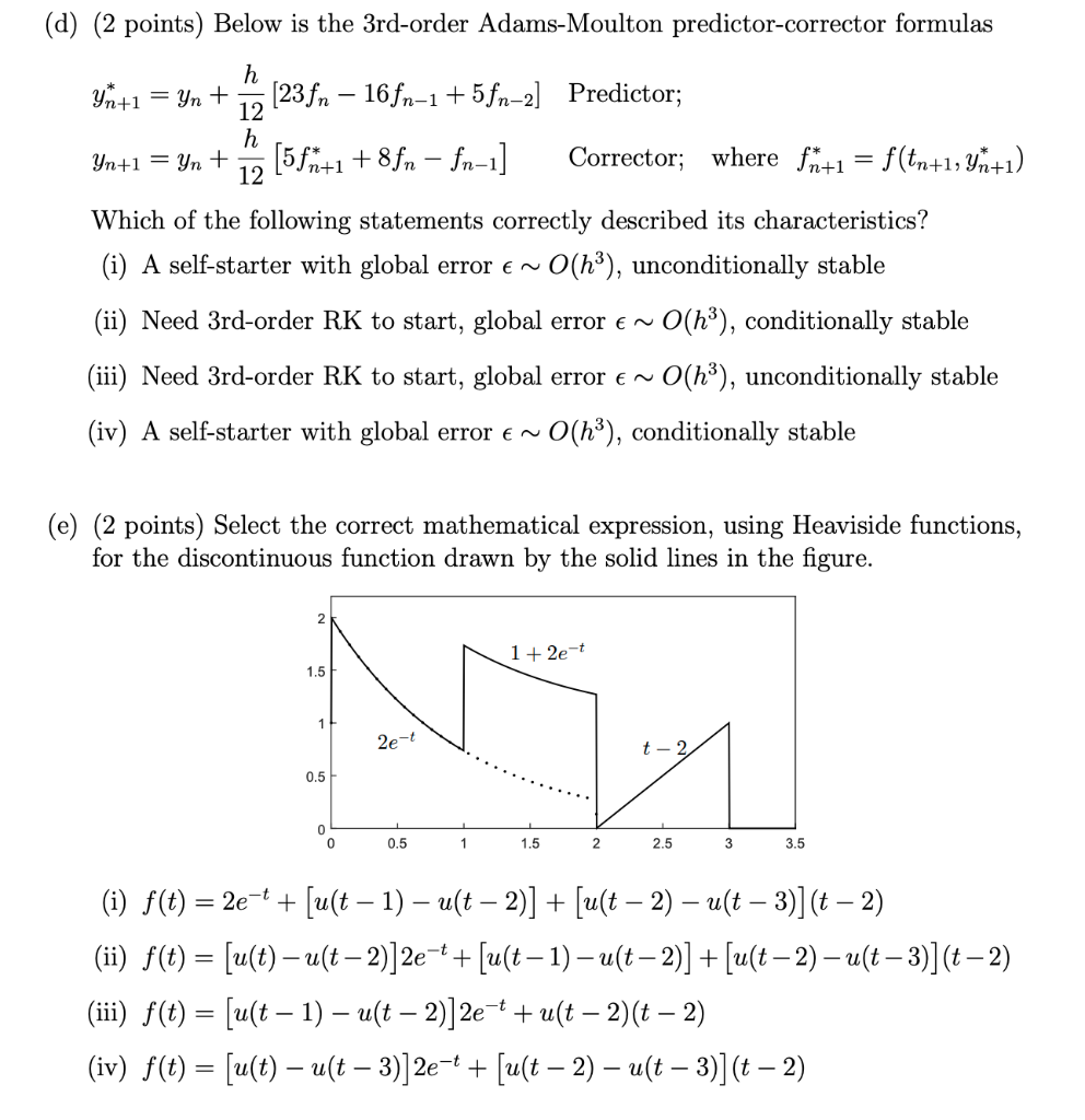Solved (d) (2 points) Below is the 3rd-order Adams-Moulton | Chegg.com