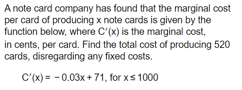 Solved A note card company has found that the marginal cost | Chegg.com