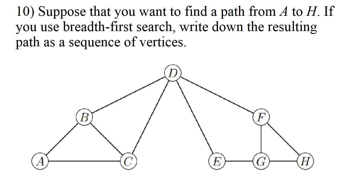 Solved 10) Suppose that you want to find a path from A to H. | Chegg.com