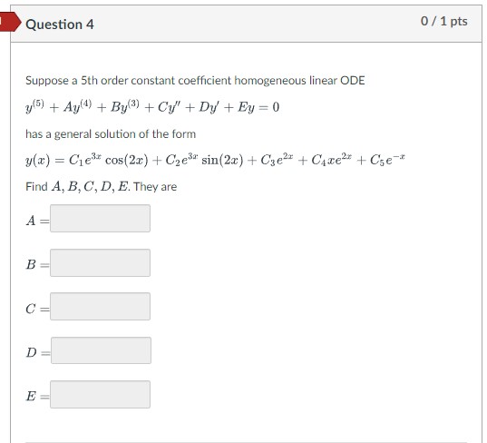 Solved Question 4\\nSuppose a 5th order constant coefficient | Chegg.com