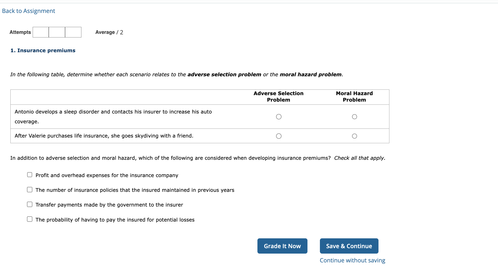 Solved Back to AssignmentAttemptsAverage / 2Insurance | Chegg.com
