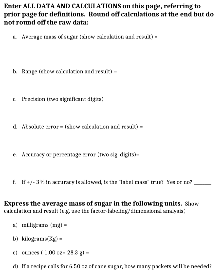 Solved Procedure: 1. Obtain 3 packets of C&H Cane Sugar. 2. | Chegg.com