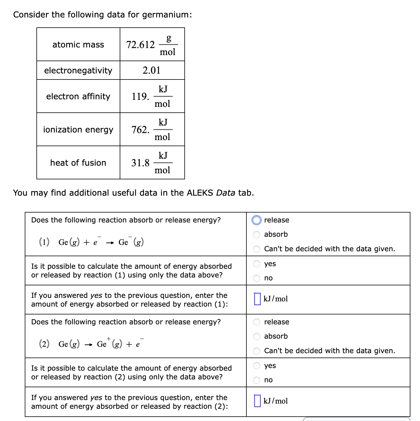 Solved Consider the following data for germanium: You may | Chegg.com