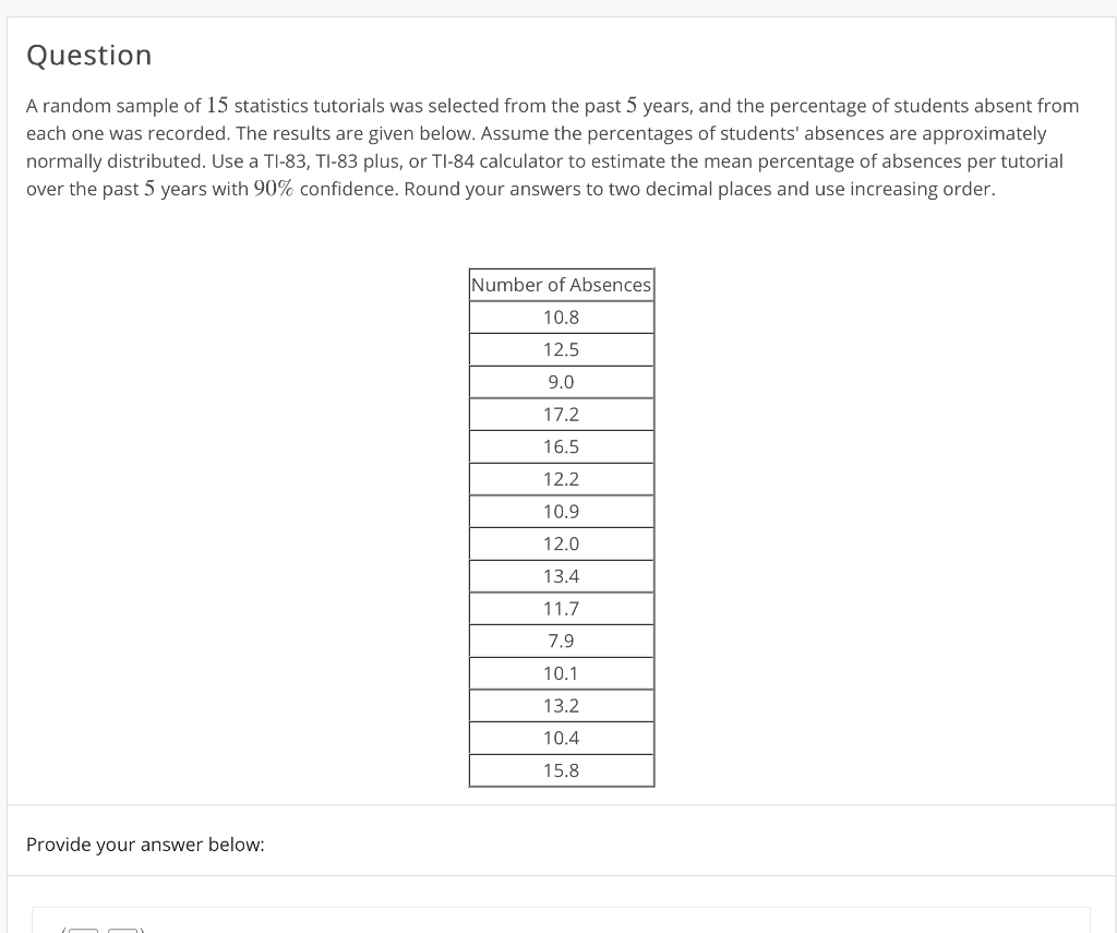 Solved Question A random sample of 15 statistics tutorials | Chegg.com
