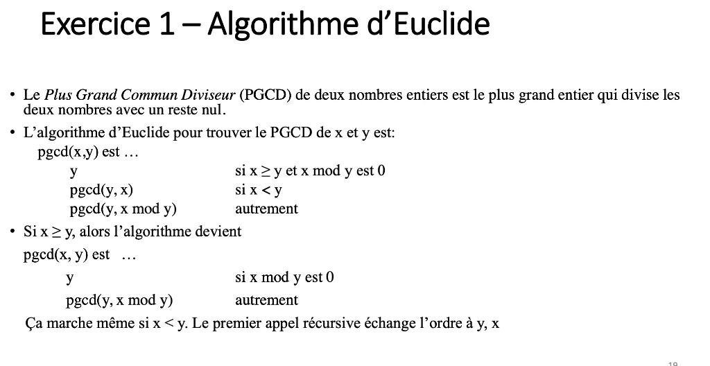 Solved Exercice 1 - Algorithme d'Euclide - Le Plus Grand | Chegg.com