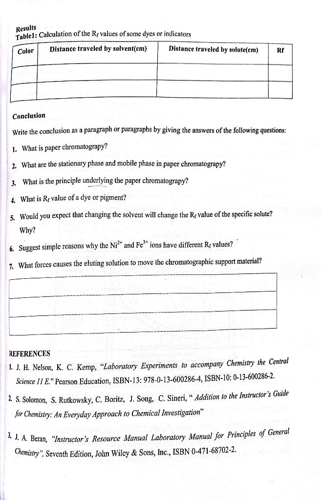Solved Results Table1: Calculation of the Rf values of some | Chegg.com